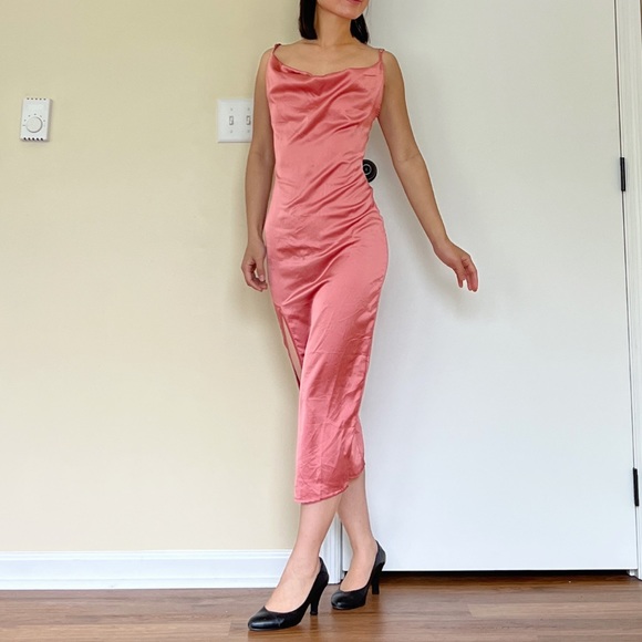 PrettyLittleThing | Dresses | Plt Rose Strappy Satin Cowl Midi Dress ...